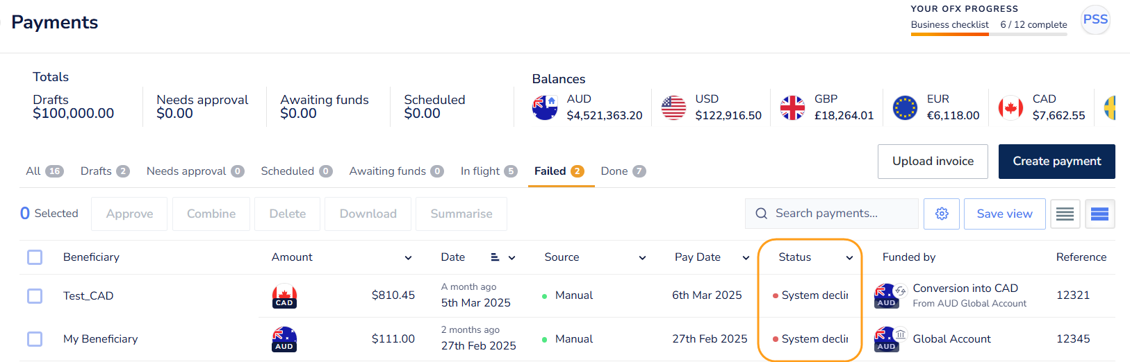 How can I recreate a failed payment?