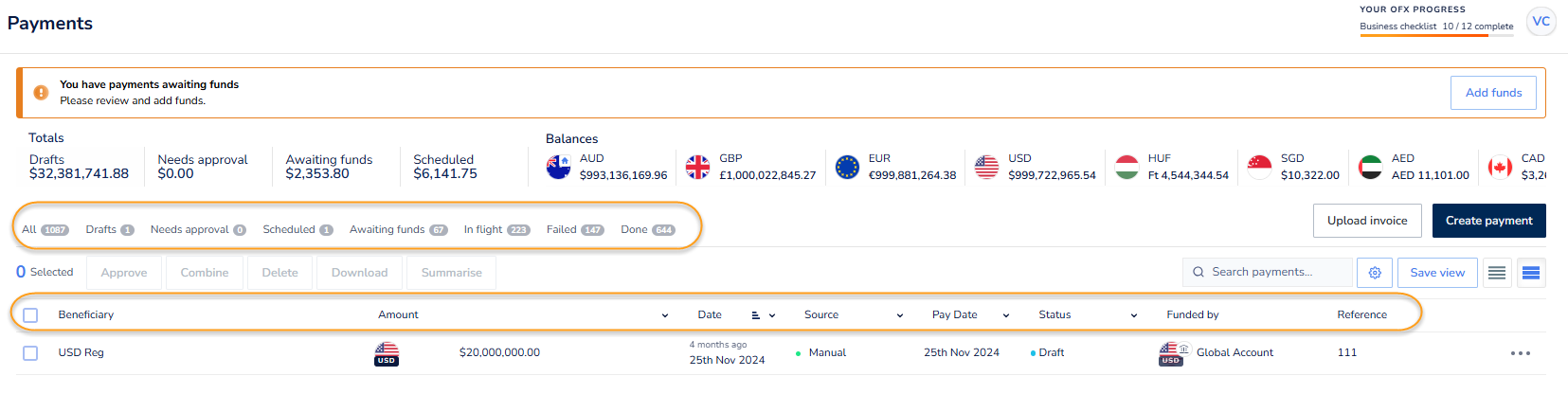 What is the Payment tab (Dashboard)?