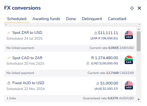 How do I schedule an FX conversion