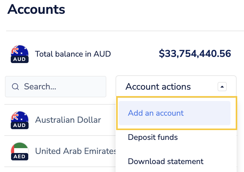 How do I create a Business account in another currency?