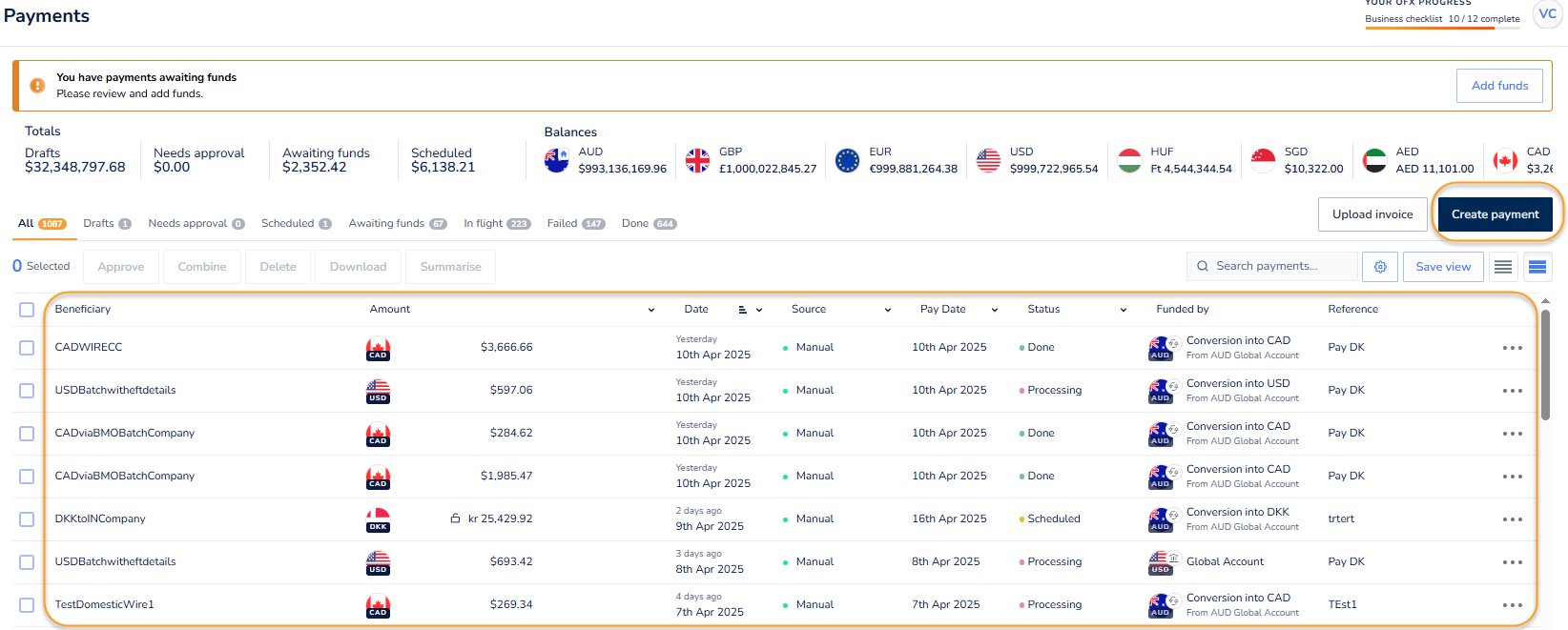 What is the Payment tab used for?