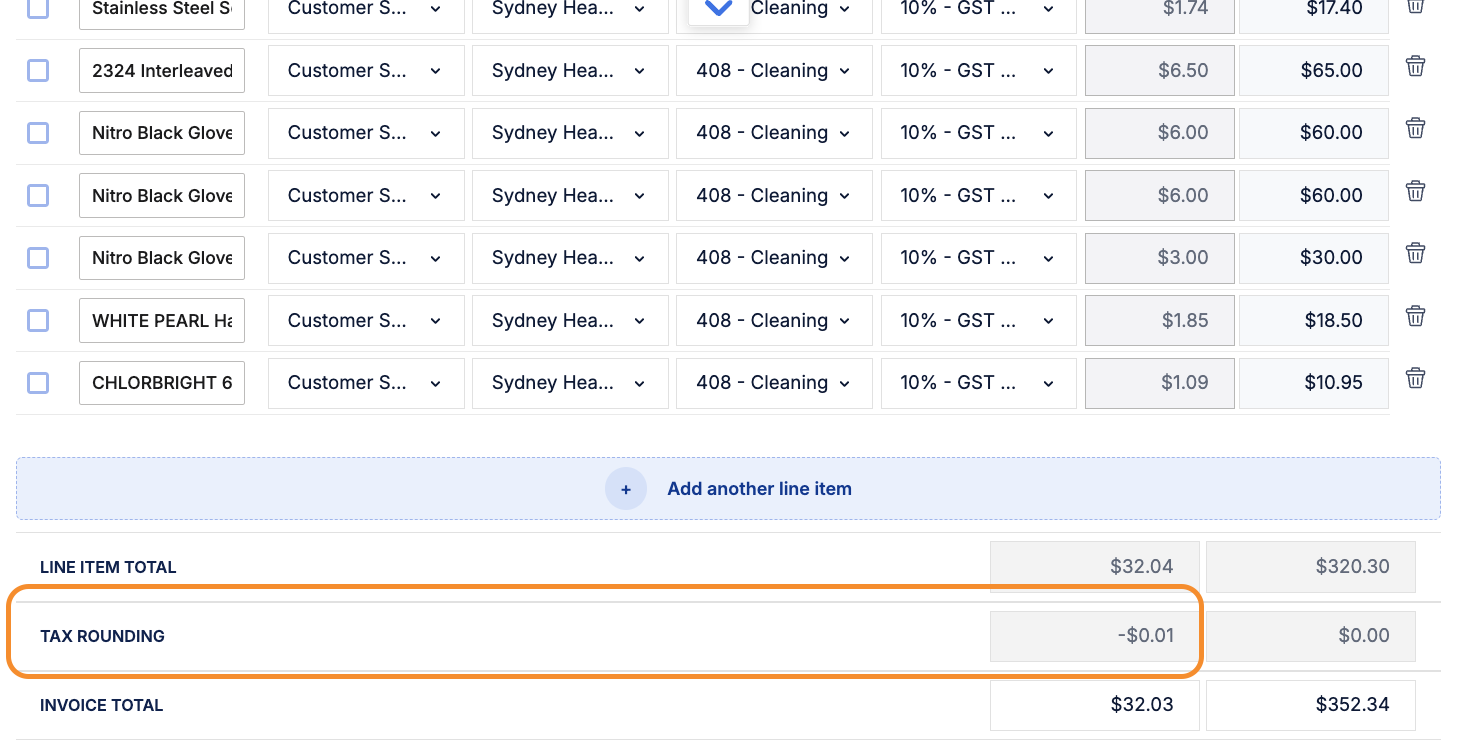 What do I do when my Bill subtotal has a rounding difference?