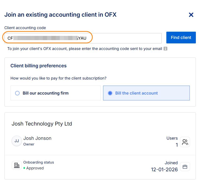 How do I join an existing client in OFX?